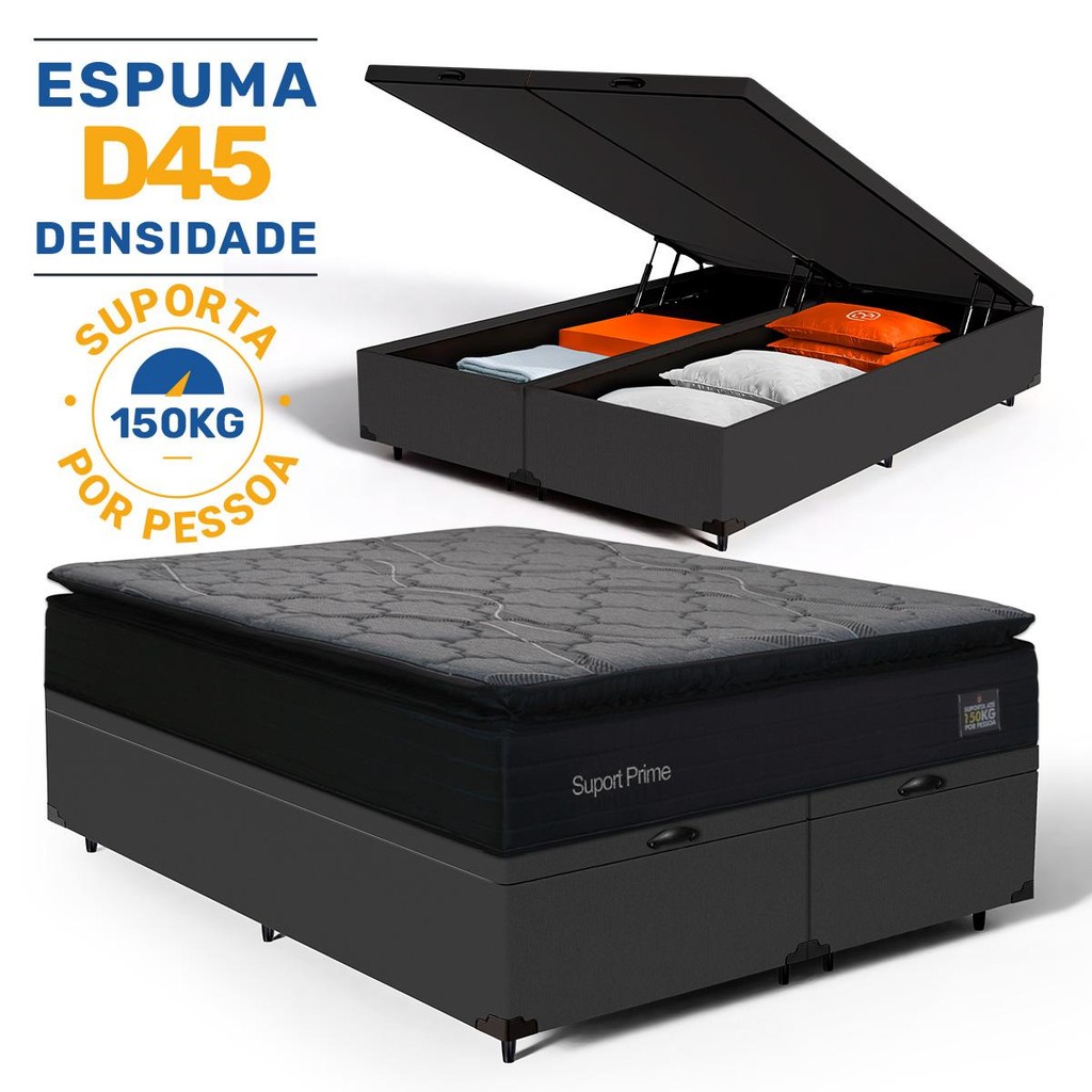 Cama Box Baú com Colchão de Espuma D45 Pillow Top Suport Prime Queen ...