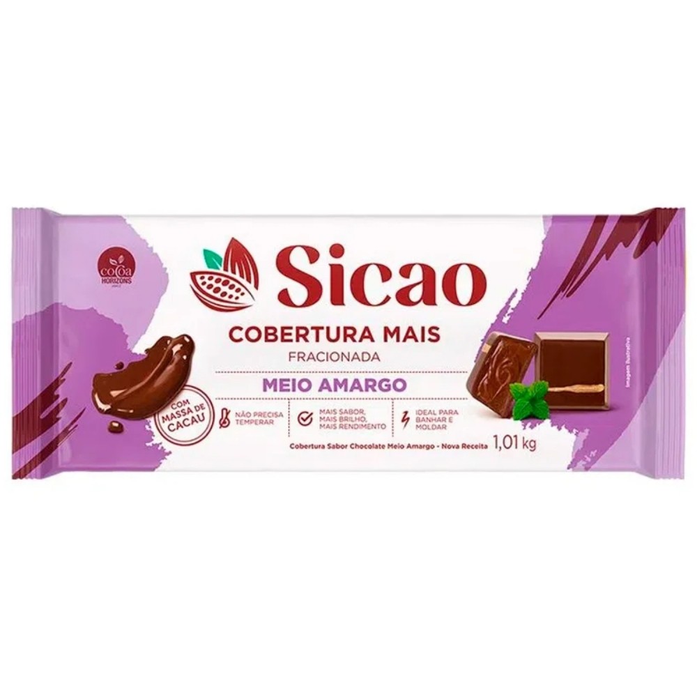 Cobertura Fracionada Meio Amargo Mais 1,01kg - Sicao | Shopee Brasil