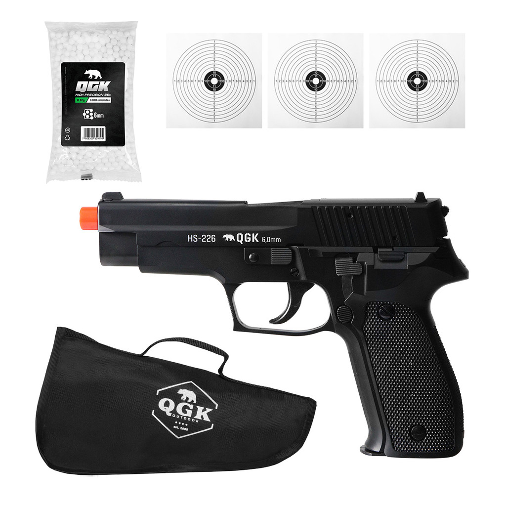 PISTOLA DE AIRSOFT SPRING HS-226 6MM QGK + CAPA + BBS + ALVO | Shopee ...