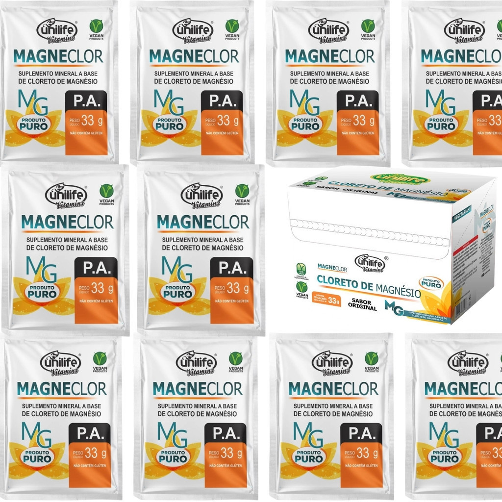 KIT 10 CLORETO DE MAGNÉSIO EM PÓ SACHÊ DE 33g CAIXA FECHADA UNILIFE | Shopee Brasil
