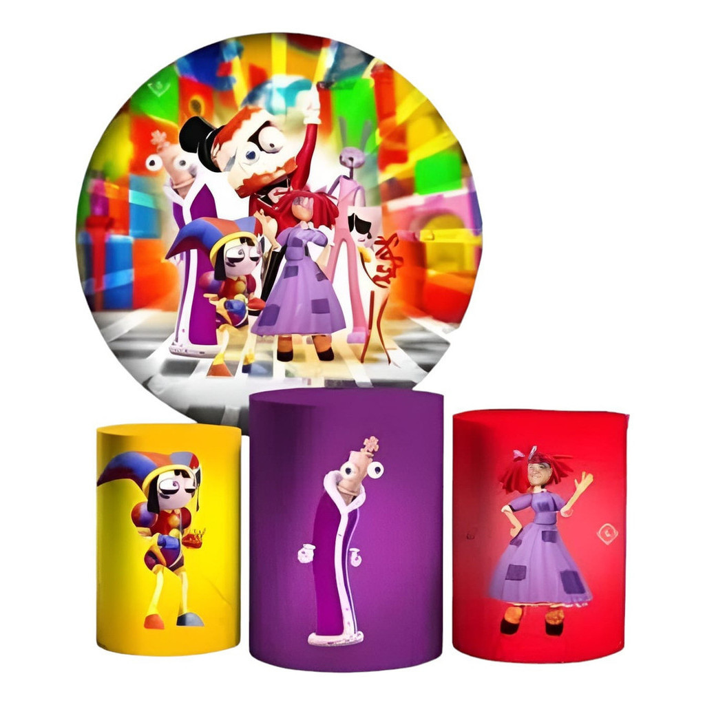 Painel Redondo DIGITAL CIRCUS 1,50 + trio Capas Cilindro THE AMAZING ...