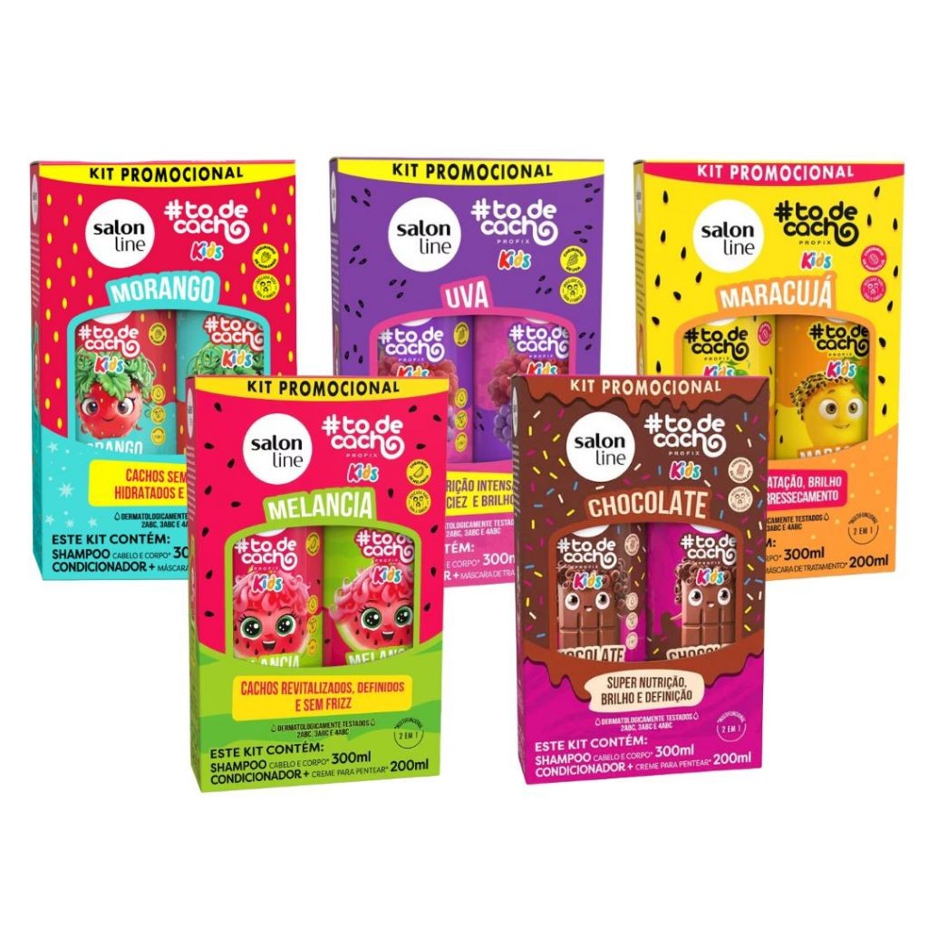 Kit 5 Shampoos e 5 Condicionadores #todecacho Kids - Salada de Frutas e Chocolate Salon Line ...