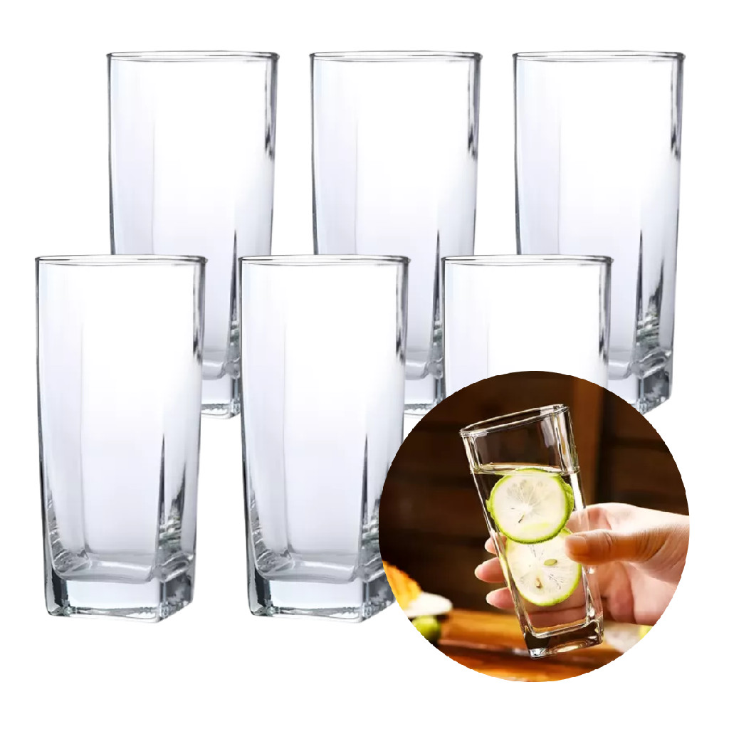 Jogo de 6 Copos de Vidro Bali Quadrado Luxo Elegante 315ml Transparente | Shopee Brasil