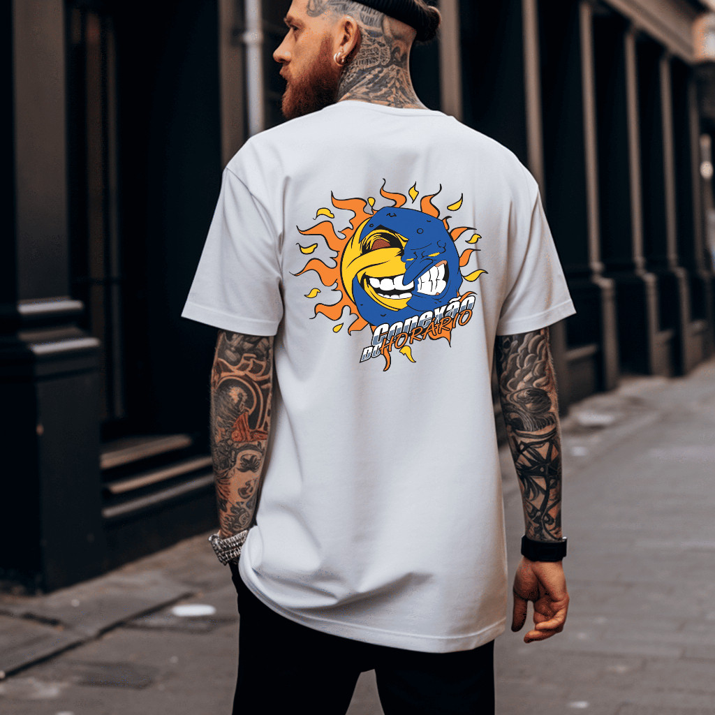 Camiseta Oversized Masculina Feminina Algodão Conexão Horário Sol e Lua Caminhoneiro na Pista ...