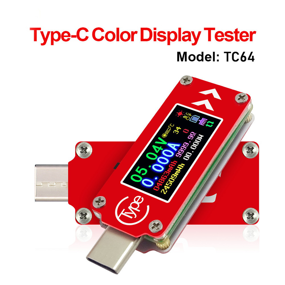 TC64 Tipo C Visor LCD Colorido Voltímetro USB Ammetro Medidor De ...
