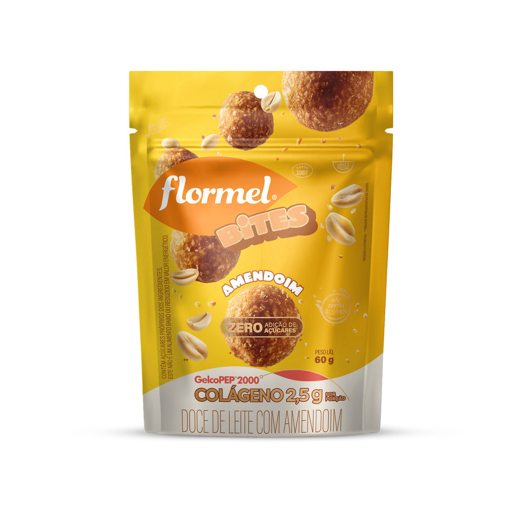 Flormel Bites Sabor Amendoim Zero Açúcar com Colágeno 60g | Shopee Brasil