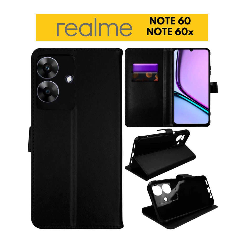 Capa Case Capinha Carteira Flip Cover Couro Sintético Preta Realme Note ...