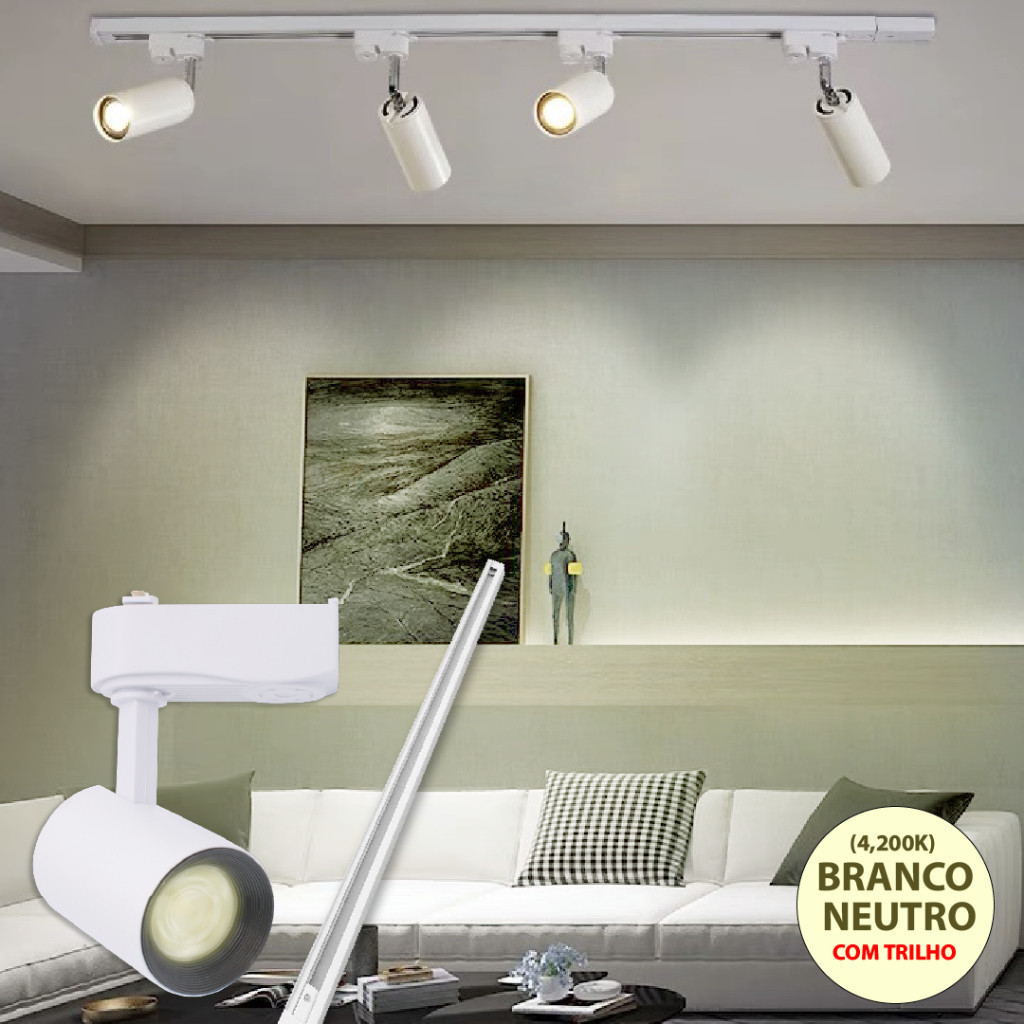Trilho Spot LED para trilho eletrificado + Trilho + Conector Tubinho ...