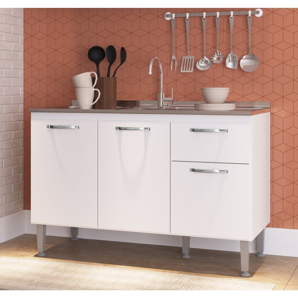 Balcão de Cozinha 120cm 3 Portas 1 Gaveta sem Tampo Light Móveis | Shopee Brasil