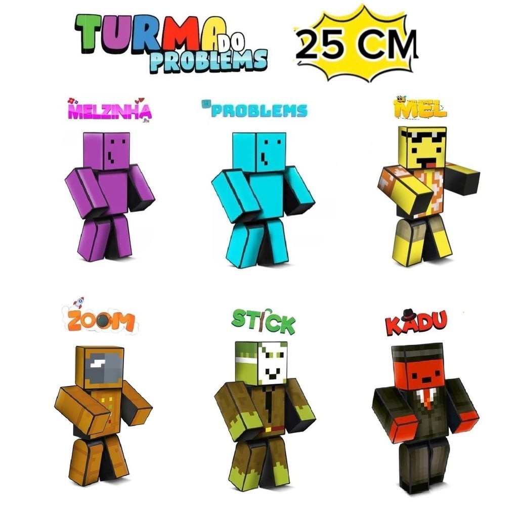 Kit 6 Bonecos Turma do Problems 25 CM Minecraft Youtubers | Shopee Brasil