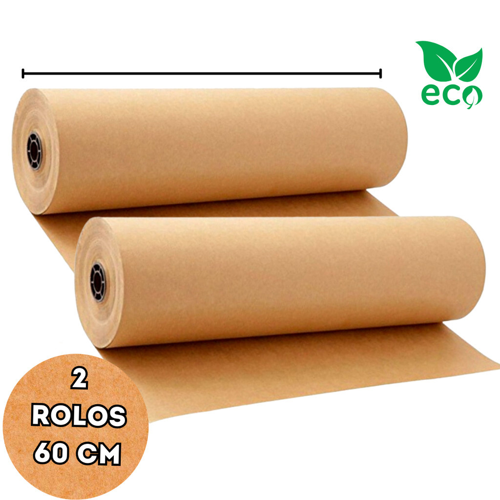 Kit 2 Rolos De Papel 60 CM Semi Kraft Bobina 1,6kg Pardo Embalagem ...