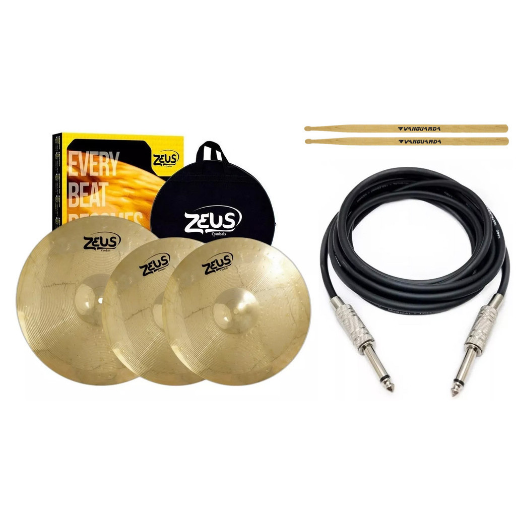 Kit Pratos Zeus Beginner Set A Hi Hat 13, Crash 16 + Bag | Shopee Brasil