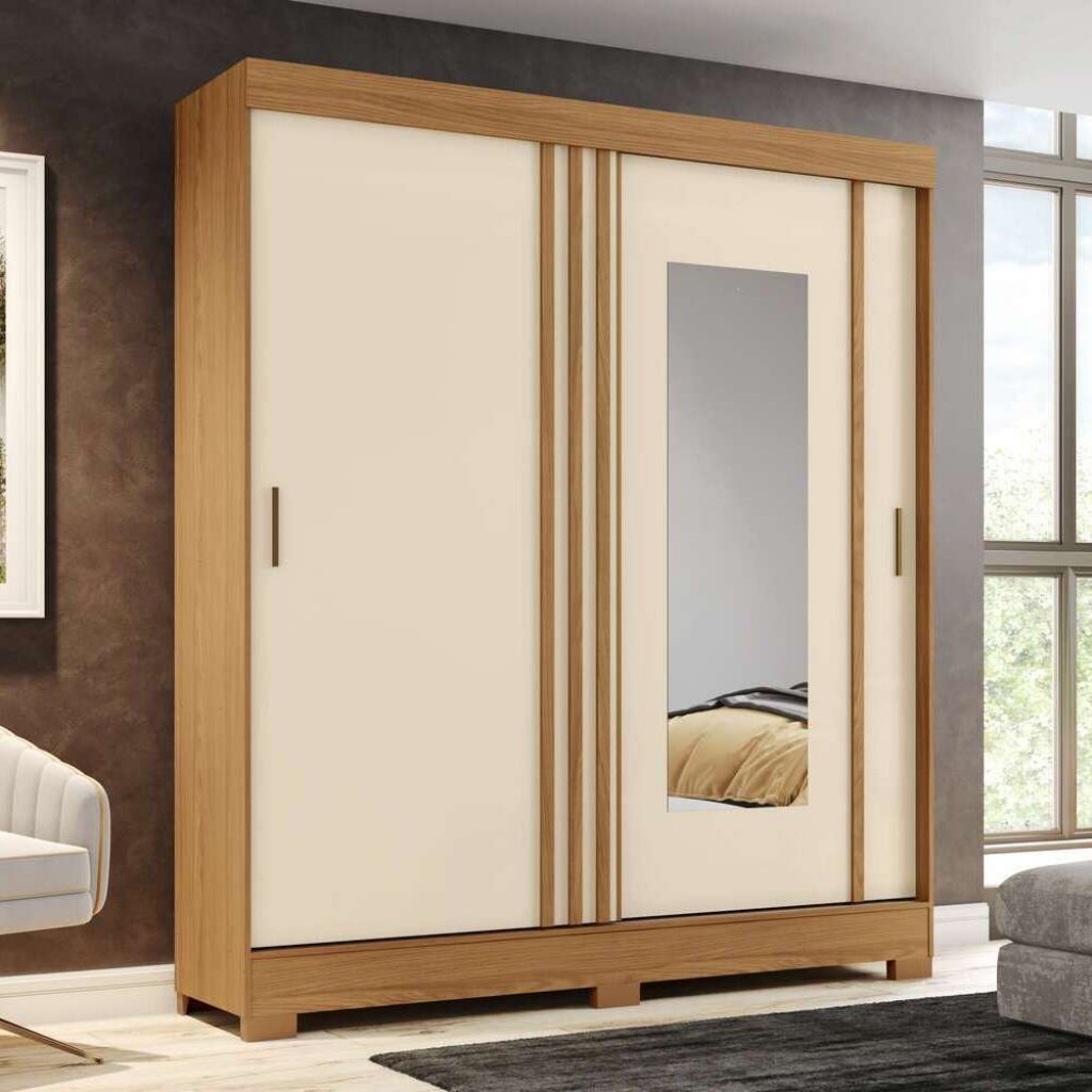 Guarda-Roupa Casal 2 Portas 2 Gavetas com Espelho Flex Nature/Off White ...
