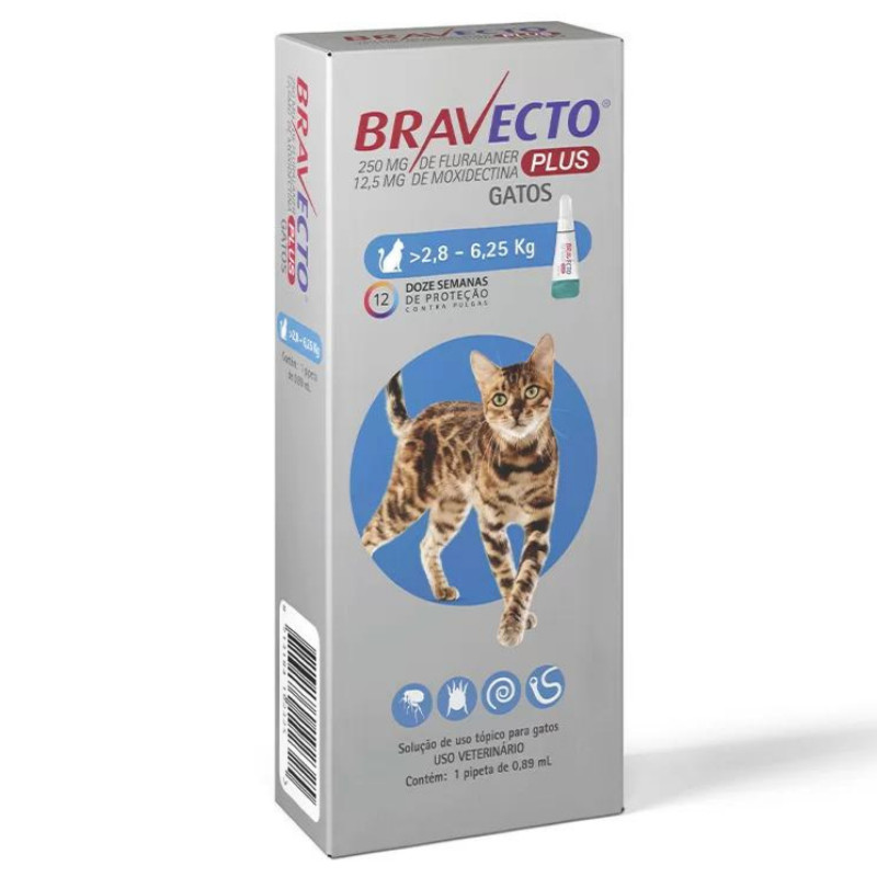 Antipulgas Transdermal Bravecto Plus 250 mg | 0,89 ml para Gatos de 2,8 kg a 6,25 kg | Shopee Brasil