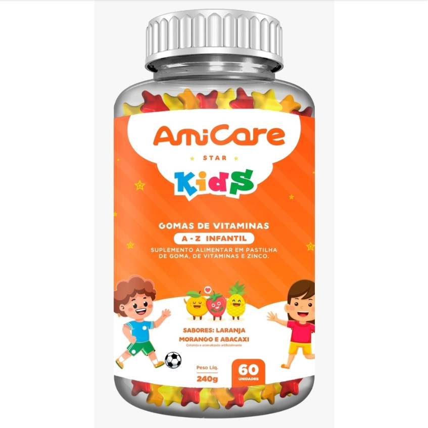 Amicare Kids Morango+Abacaxi+Laranja 60 Gomas Vita Premium | Shopee Brasil