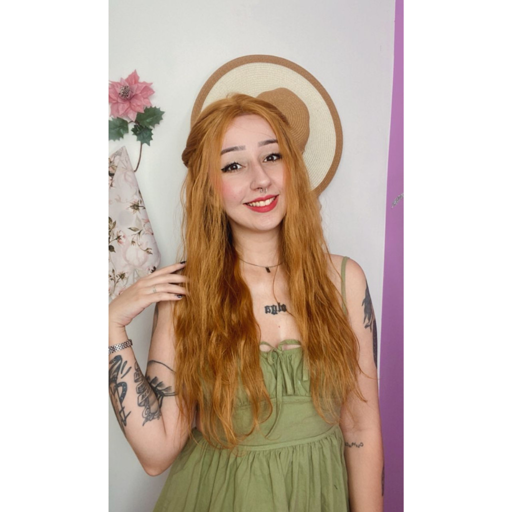 LACE FRONT FIBRA HUMAN HAIR ONDULADA RUIVA BIANCA 55 CM | Shopee Brasil