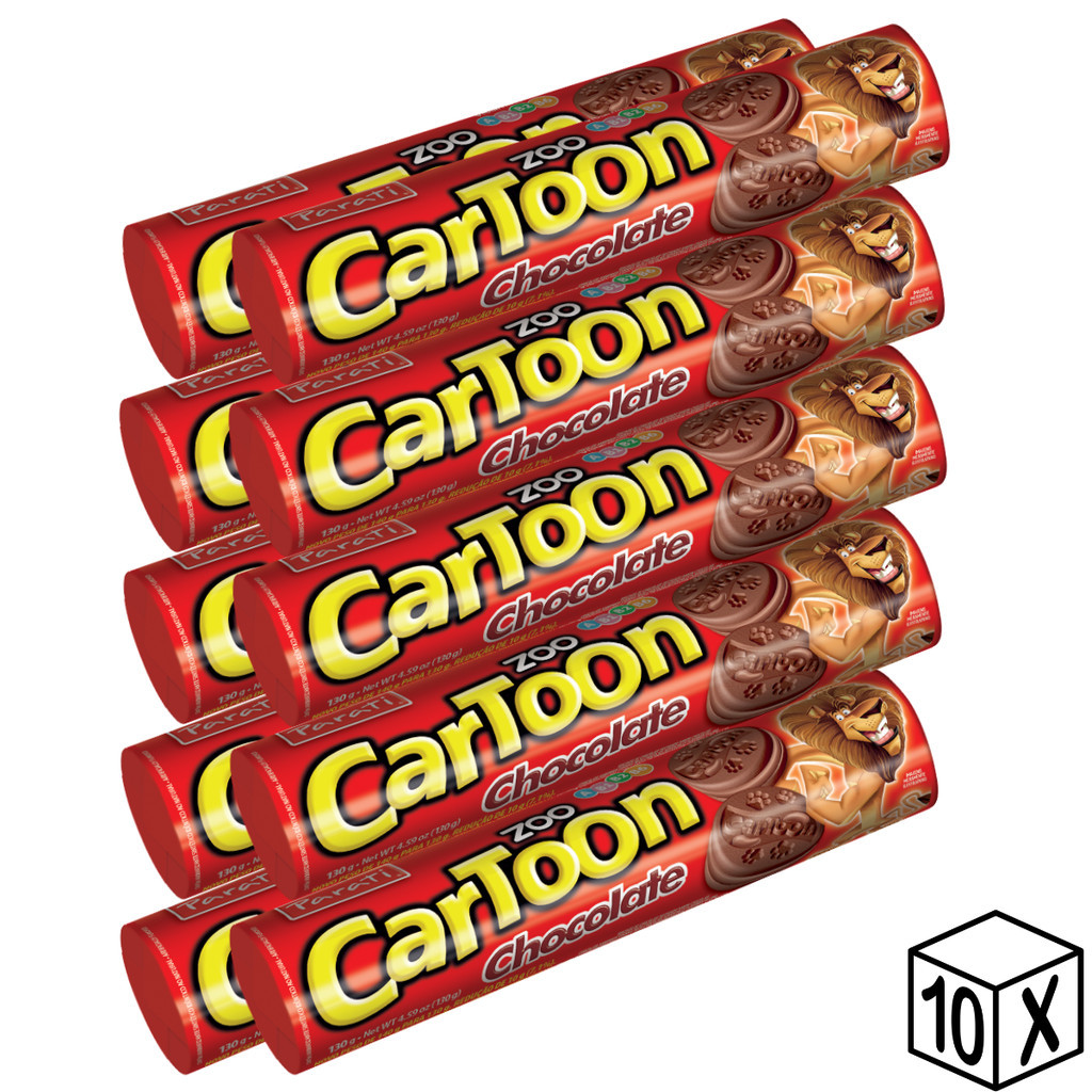 Pack 10 unidades Biscoito Recheado Zoo Cartoon Parati Sabor Chocolate ...
