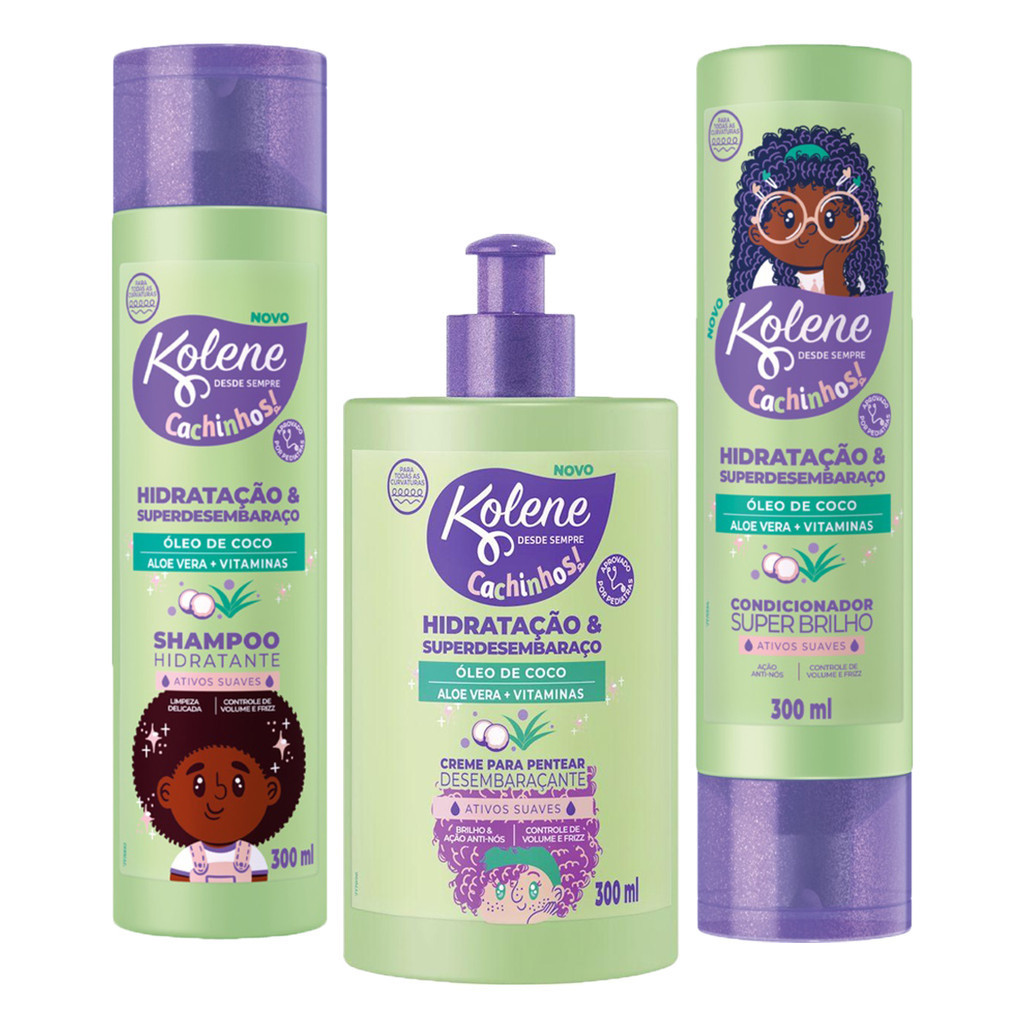 Kit Shampoo Kolene Cachinhos 300ml + Condicionador 300ml + Creme Para ...