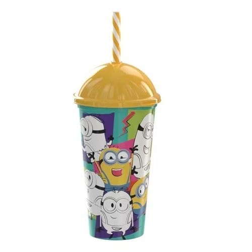 Copo Shake Minions com Tampa e Canudo 500 ml Plasútil | Shopee Brasil