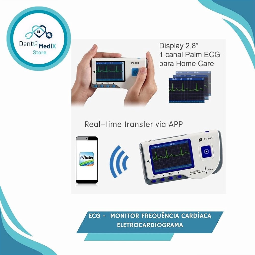 EASY ECG MONITOR PORTÁTIL - PC-80B LCD - Tela Colorida ...