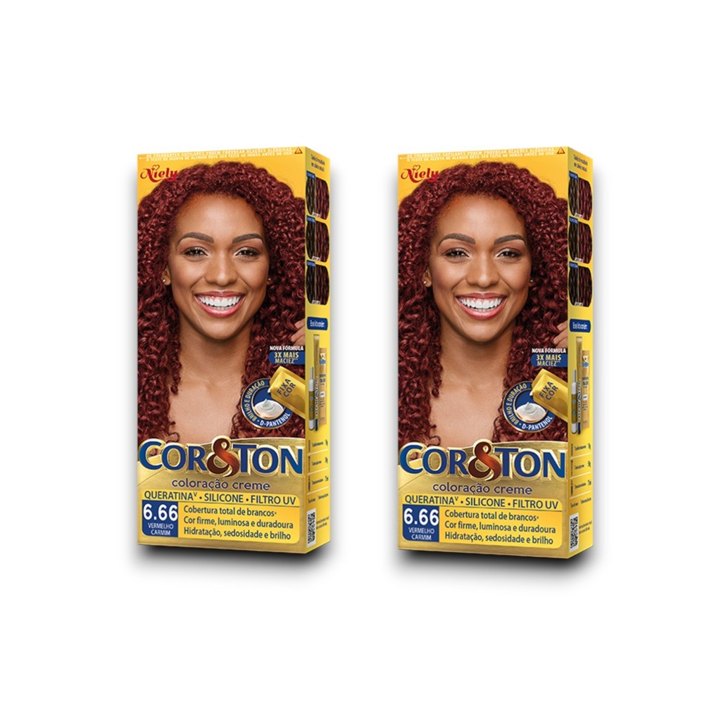 Kit 2 Un Coloração Niely Cor&Ton Tons Vermelhos Carmim 6.66 | Shopee Brasil