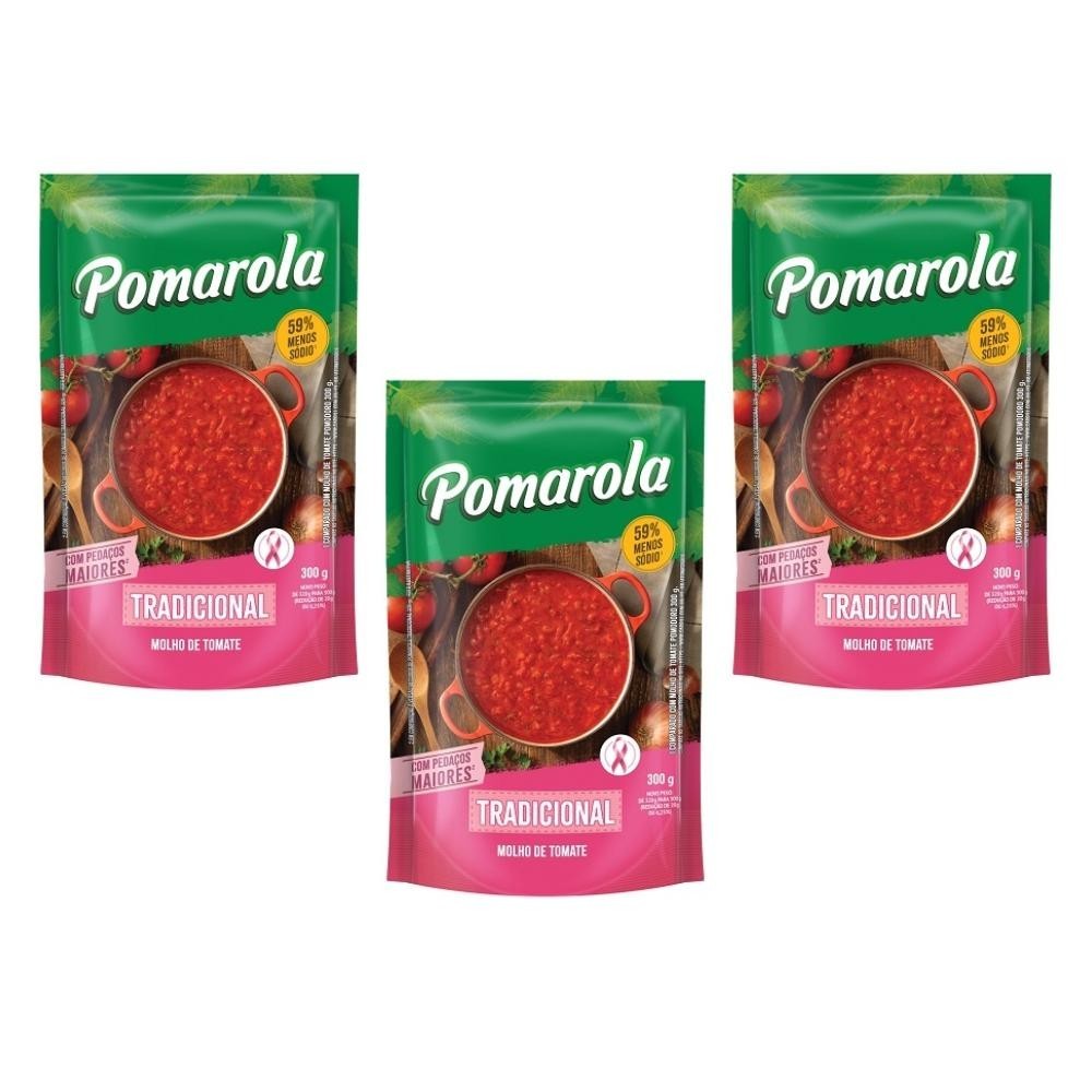 Molho de Tomate Tradicional Pomarola Sachê 300g | 3 unidades | Shopee Brasil