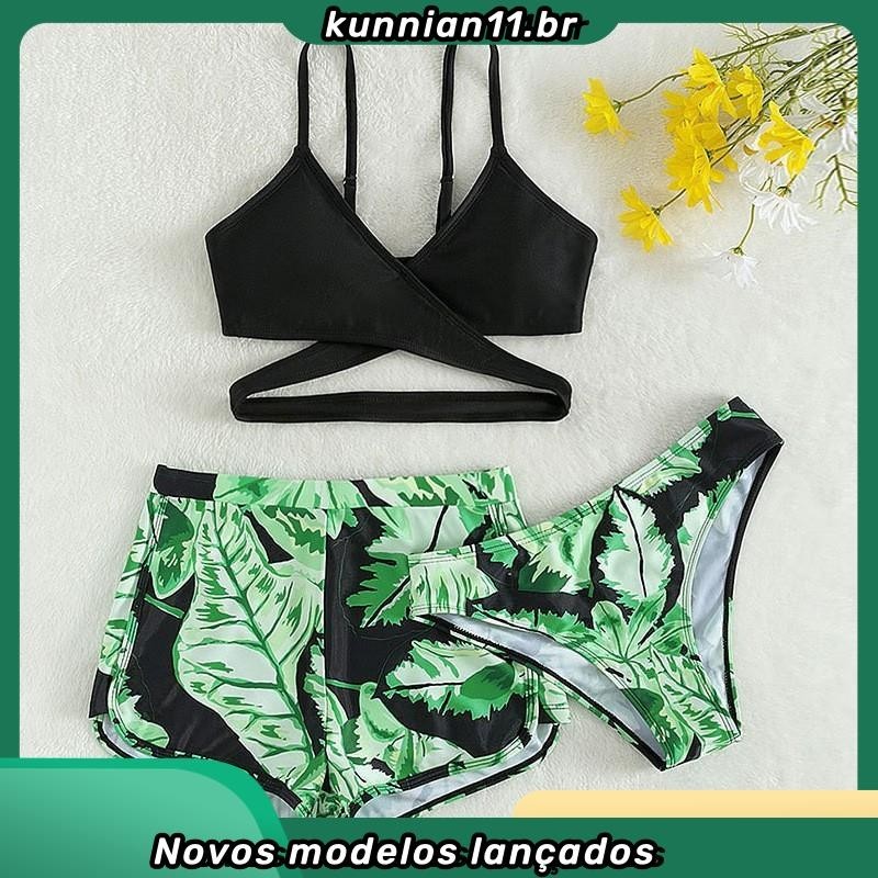 biquíni juvenil com shortinho de 3 peças para crianças de banho ...