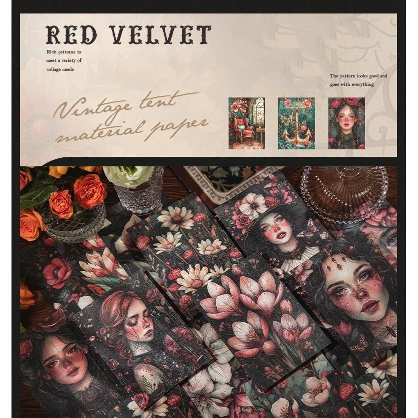 JIANWU Red Velvet Series Vintage Flower Character Collage Material De ...