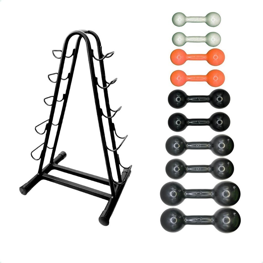 Torre Suporte + Halteres Emborrachados Pares de 2,4,6,8 e 10Kg | Shopee Brasil