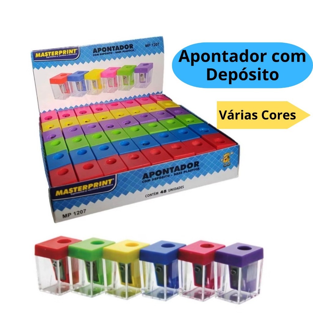 Apontador com Depósito Cores Sortidas Base Plástica Escolar ...
