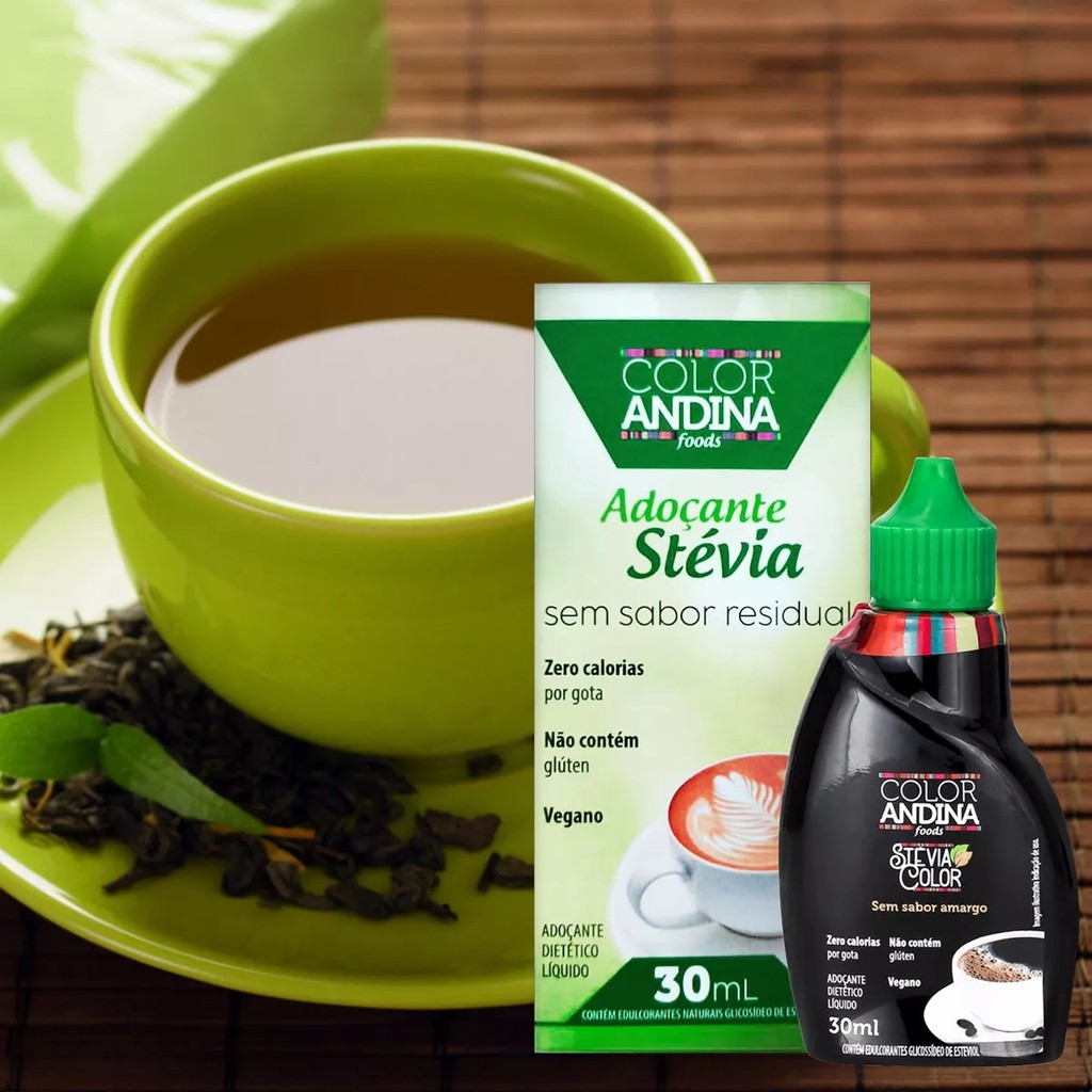 Kit 2 Adoçante Stevia Líquido 100% Natural Color Andina Food 30mL sem ...