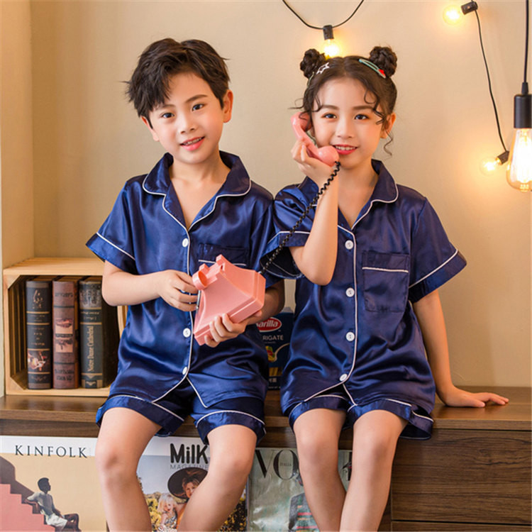 Pijamas de seda para crianças, conjunto de pijamas para meninos e ...