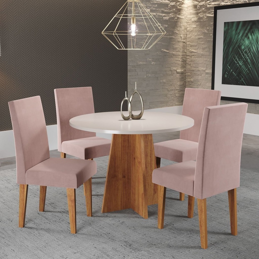 Conjunto Mesa de Jantar Redonda 90cm Spirit com 4 Cadeiras Branco/Mel ...