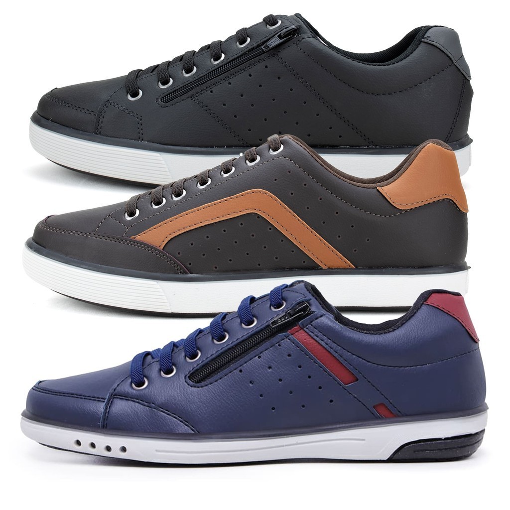 Tênis Masculino Kit 3 Pares Conforto Fechamento Em Elástico e Zíper ...