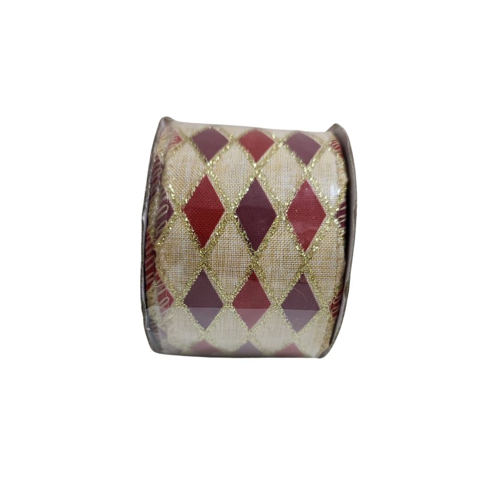 Fita Decorativa Aramada Losango Bege e Vermelho 6.3cm x 9.14m | Shopee ...