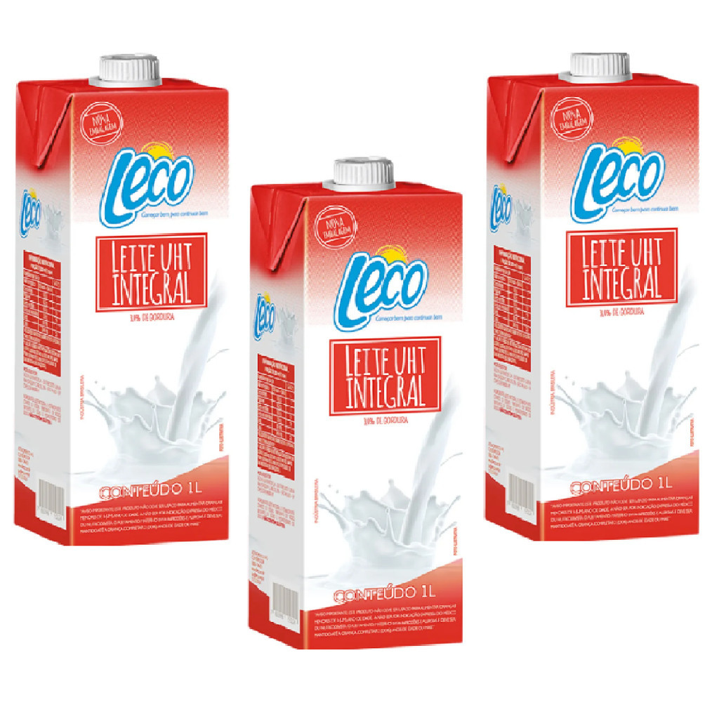 KIT 3 LEITE UHT LECO INTEGRAL 1-LITRO TP. | Shopee Brasil