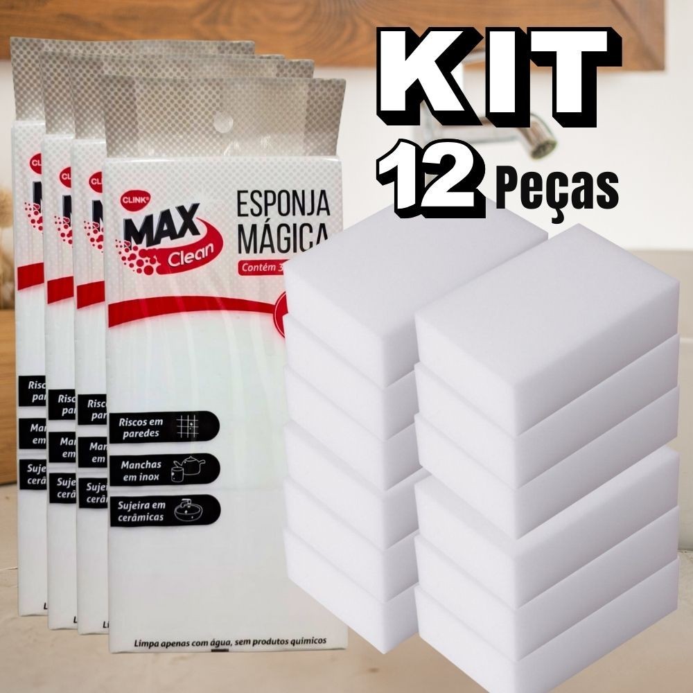 Kit 6/12 Esponjas Mágica Super Grossa Branca Tira Manchas Riscos Max ...
