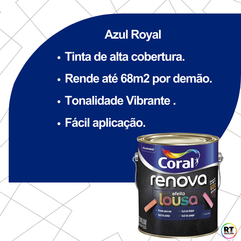 Tinta Azul Royal Coral Lousa Maderia Mdf Metal Paredes Giz 3,2L ...