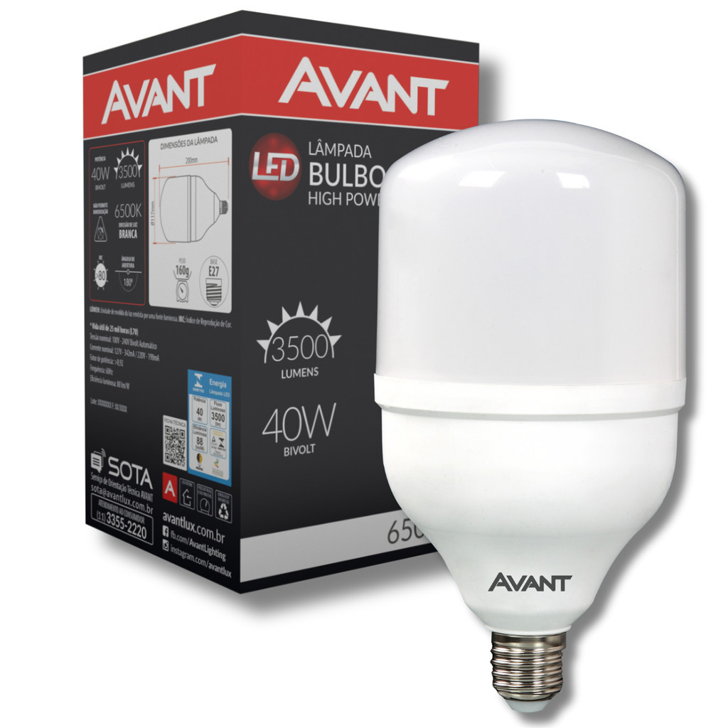 Lampada de Led Bulbo 75w 40w 20w 6500K Bivolt Branca E27 Avant | Shopee Brasil