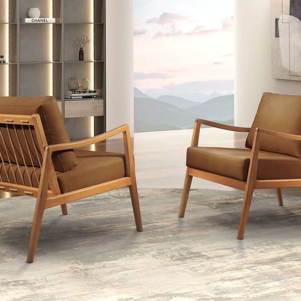 Poltrona Madeira Maciça Giulia Luxo Corino Caramelo | Shopee Brasil