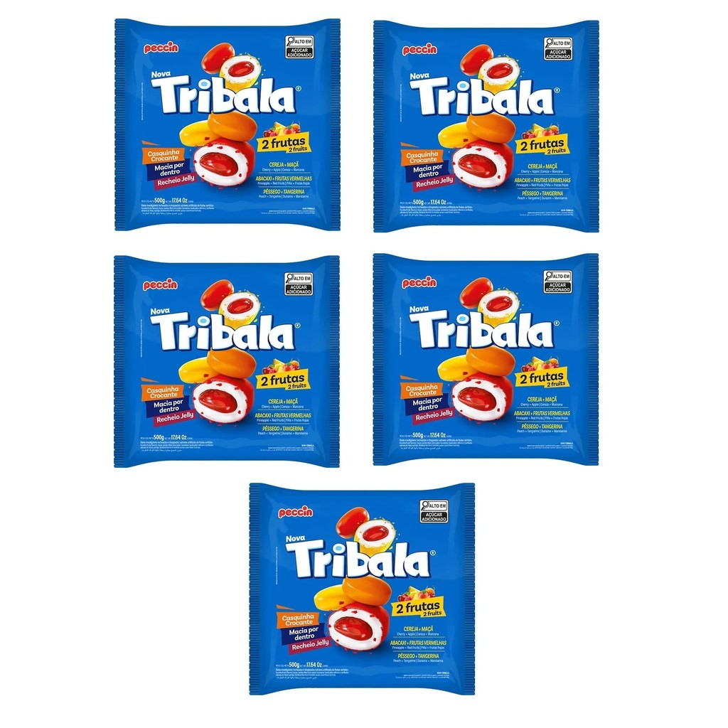 Kit 05 pacotes Bala Tribala Recheada Sortida 2 Frutas 500g cada ...