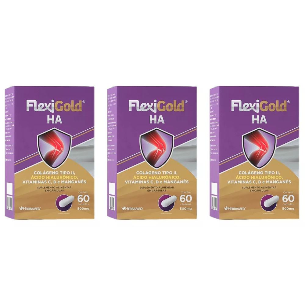Kit 3 Flexigold Ha Colágeno Tipo 2 Ácido Hialurônico 60 Caps | Shopee ...