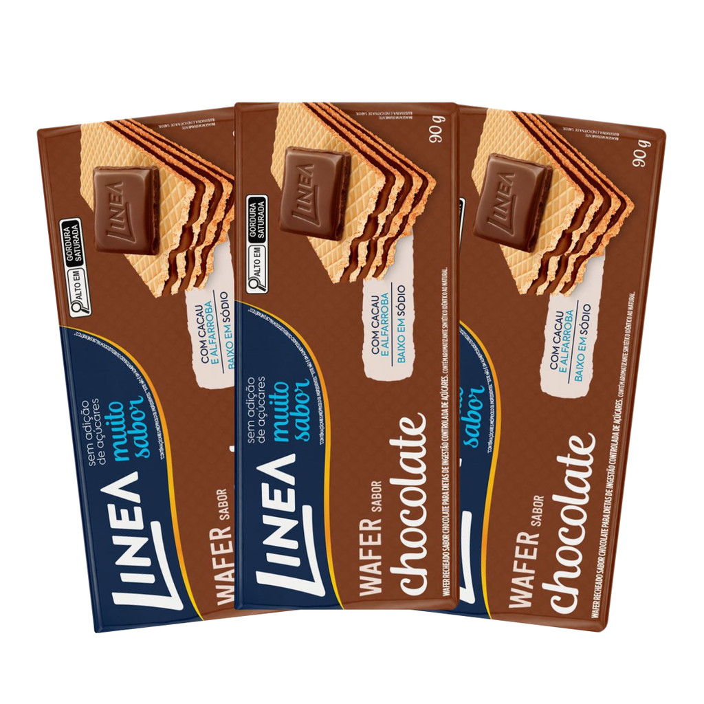 Kit 3 Linea Wafer Sem Adição de Açúcar Sabor Chocolate 90g | Shopee Brasil