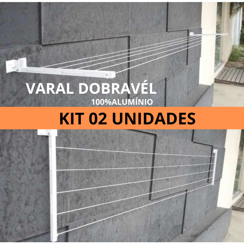 Kit Varal Retratil Extensivel Até 4mt suporta ate 60kg - Parede Muro ...
