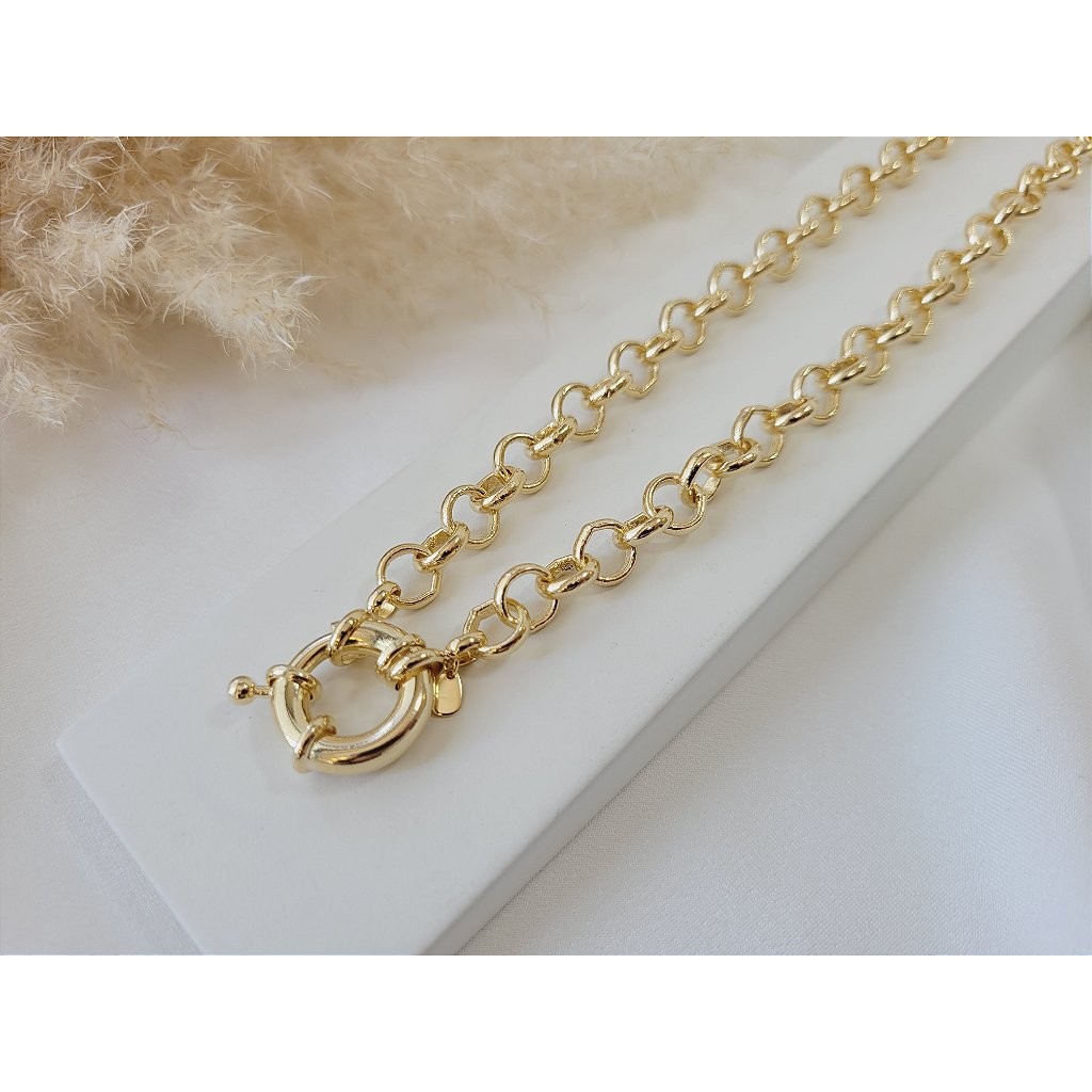 Colar elo português com fecho bóia 45cm folheado em ouro 18k | Shopee ...