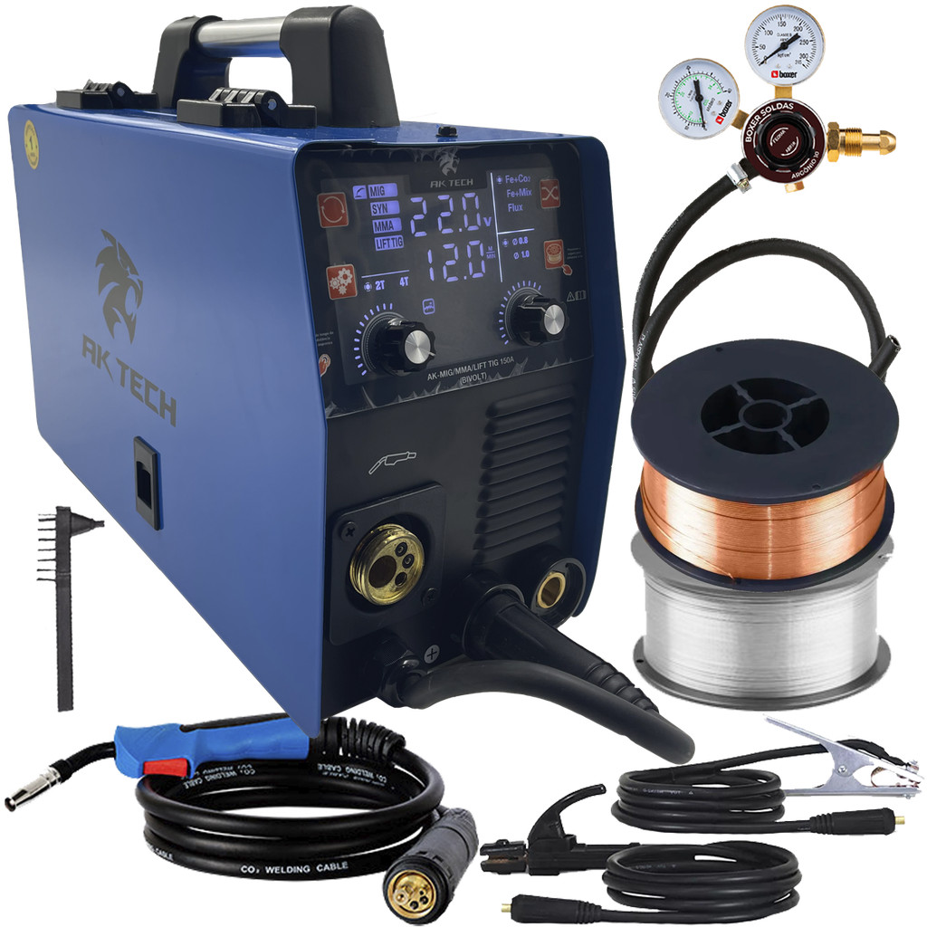 Maquina Para Solda Inversora Mig 150A Tig Bivolt Mma Regulador De Gás Arames Para Uso Com E Sem ...