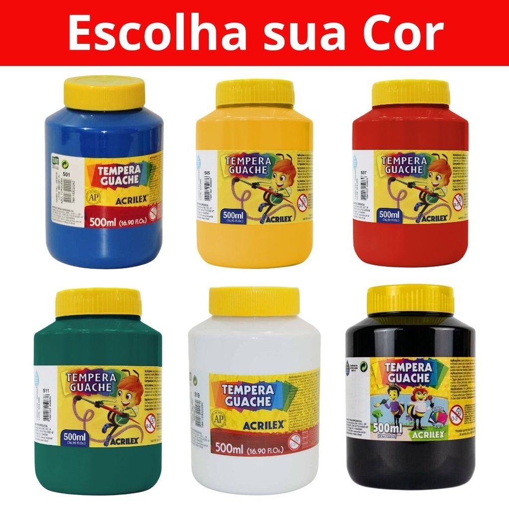 Tinta Guache 500ml Acrilex Escolar Escolha Sua Cor Un | Shopee Brasil