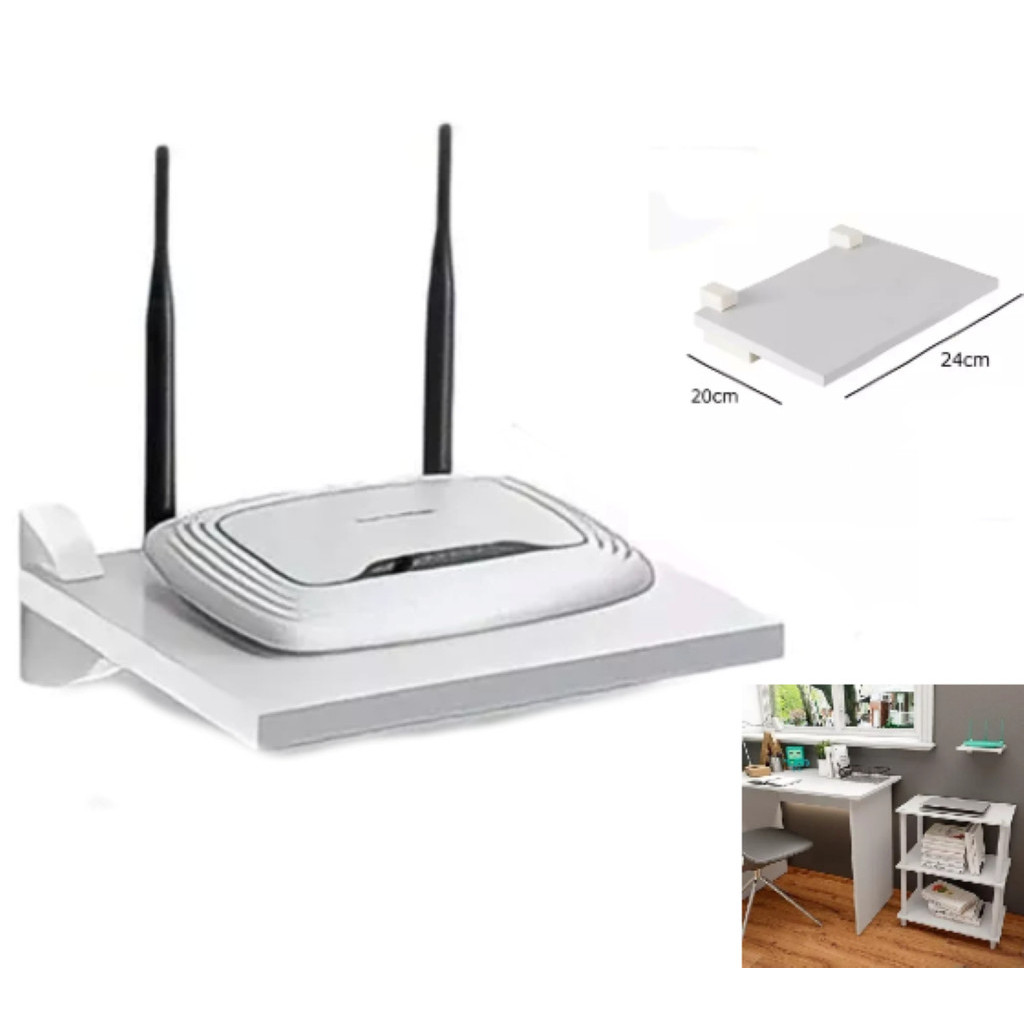 Prateleira Suspensa Porta Modem Branco 20x24cm Com Suporte Decoração ...