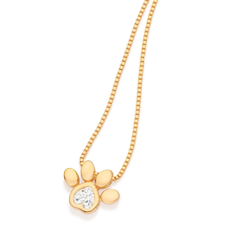 Colar Rommanel Pata de Pet Zircônia Coração Banhado a Ouro 18k 532518 ...