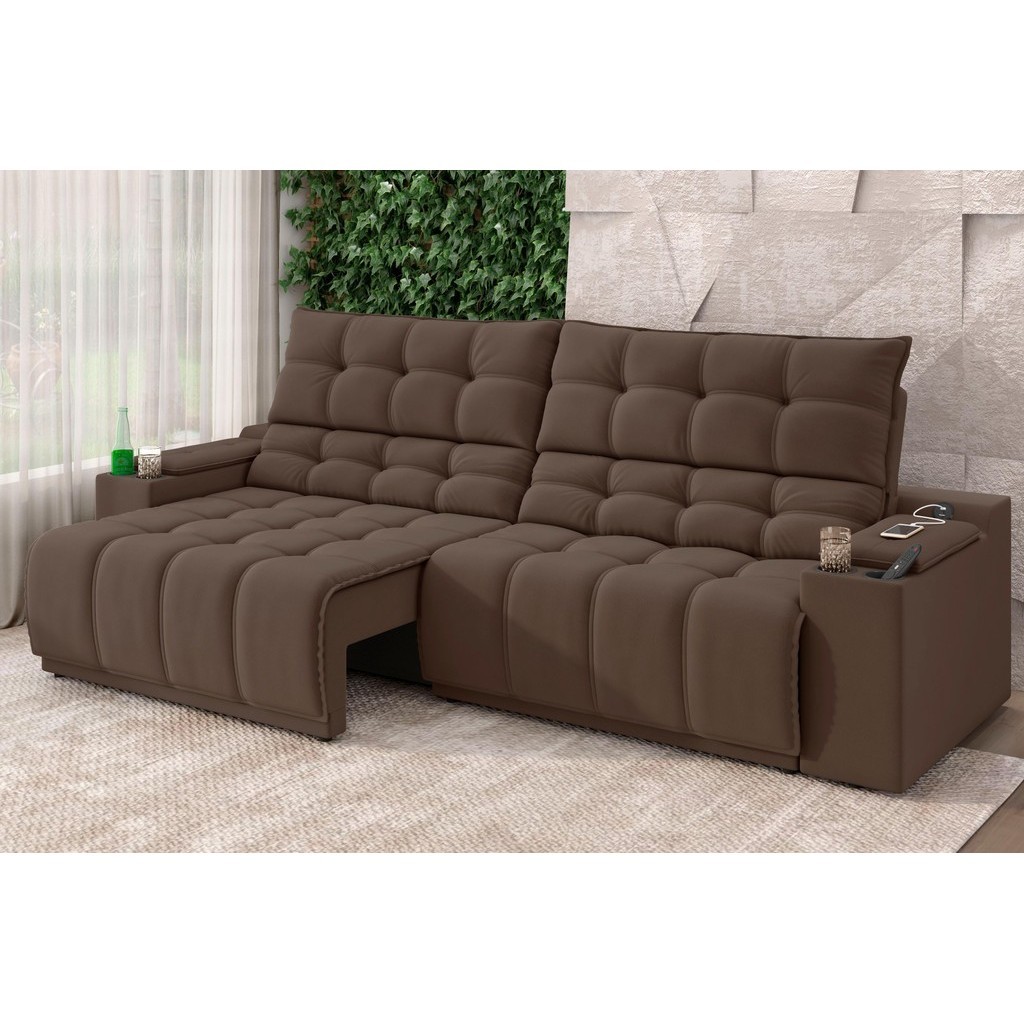 Sofá Connect Premium 2,30m Assento Retrátil/Reclinável com porta copos ...
